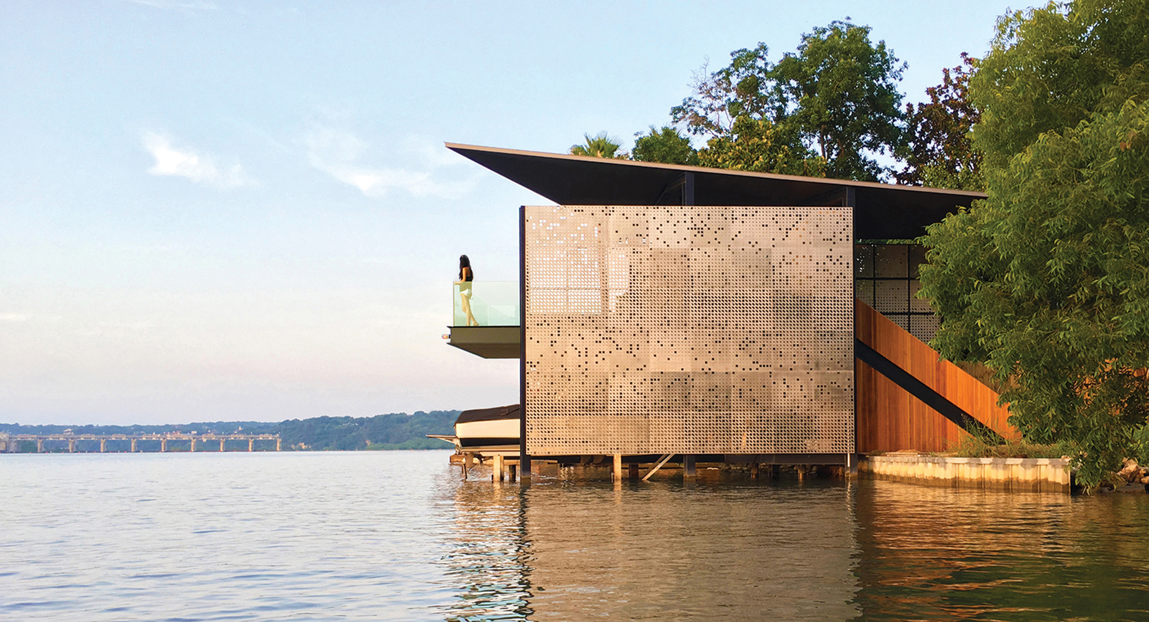13,000 Perforations Let Light in This Lake Austin Boat Dock - Austin Home